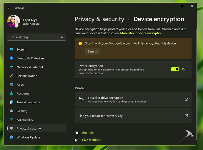 Windows 11'de cihaz şifrelemesini etkinleştirin veya devre dışı bırakın ...